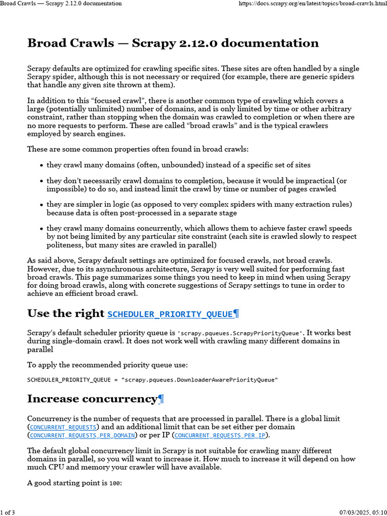 Broad Crawls - Scrapy 2.12.0 Documentation | PDF | Domain Name System | Internet