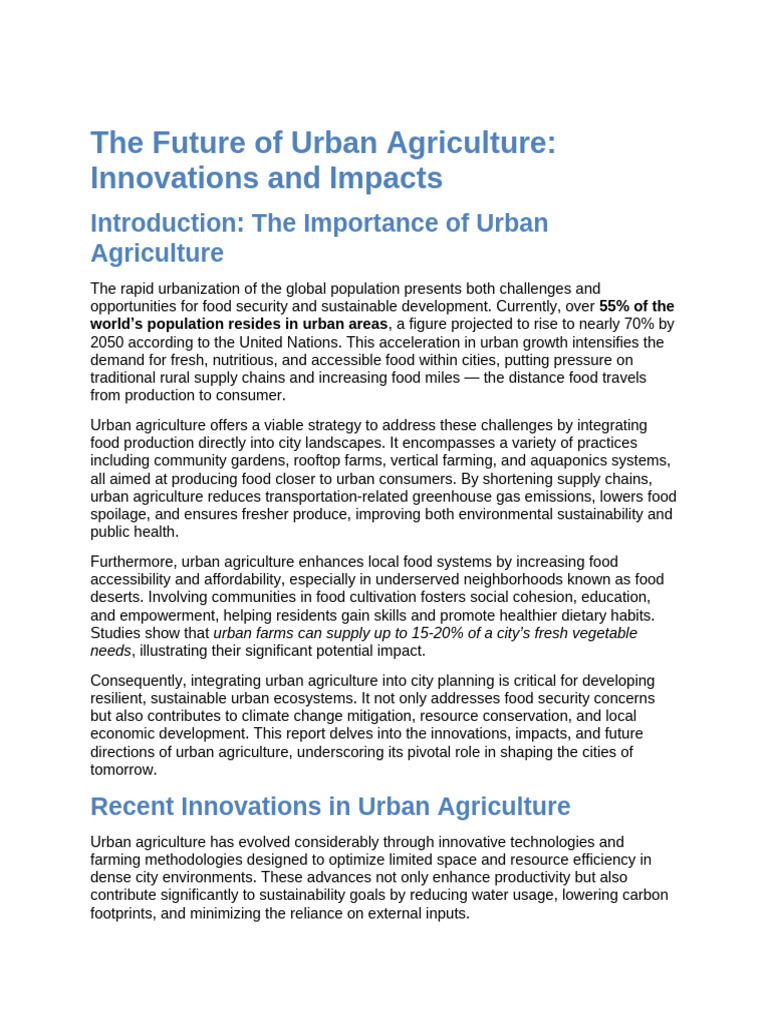 Future of Urban Agriculture Report | PDF | Urban Agriculture | Agriculture