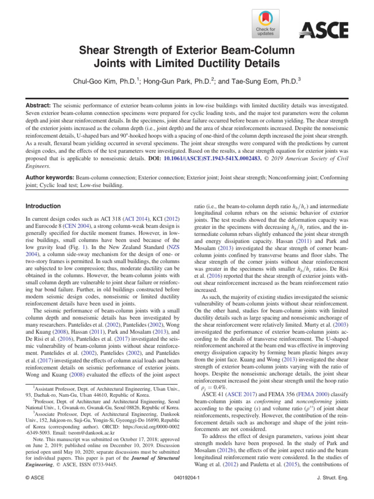 Kim (2019) - Shear Strength of Exterior BCJ With Limited Ductility ...