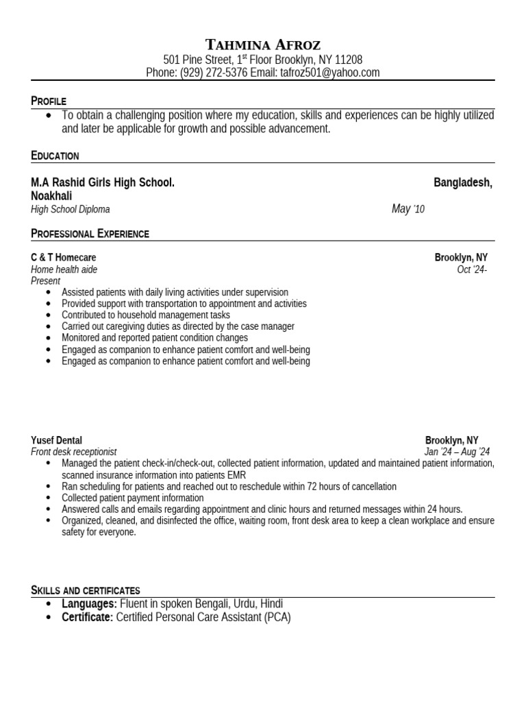 Tahmina's Resumee | PDF