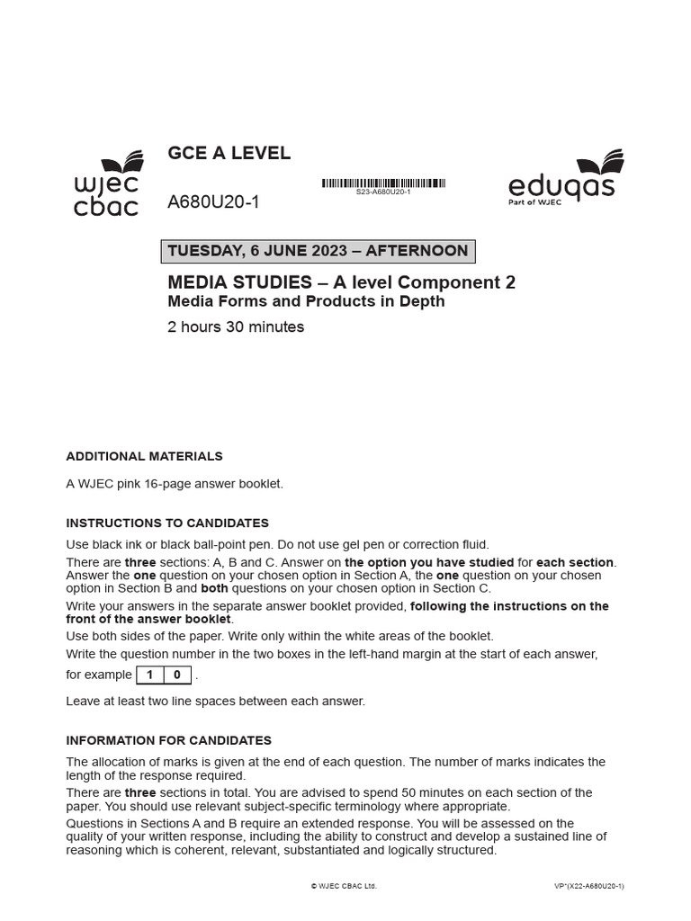Eduqas Media Studies Component 2 2023 | PDF