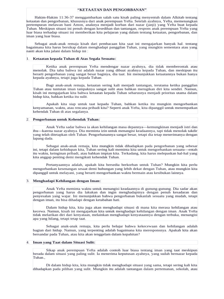 Ketaatan Anak Yefta Dalam Alkitab Pdf