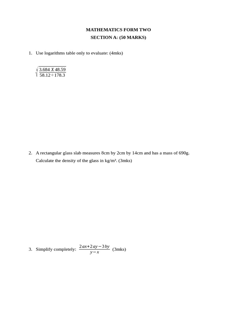 Mathematics Form Two (Autorecovered) | PDF