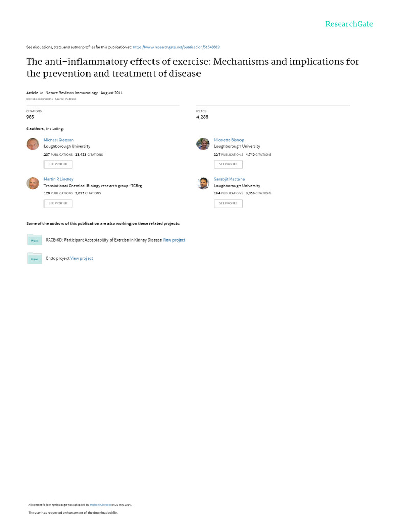The anti-inflammatory effects of exercise mechanisms and implications for the prevention and ...