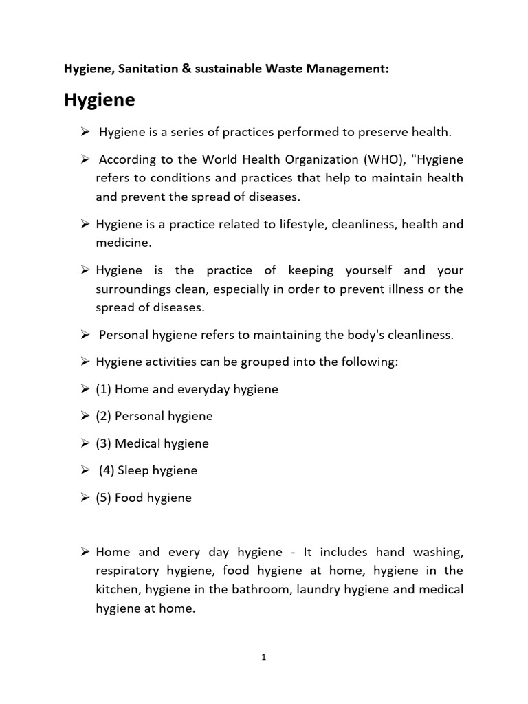 Hygiene and Sanitation Management Guide | PDF | Hygiene | Sanitation