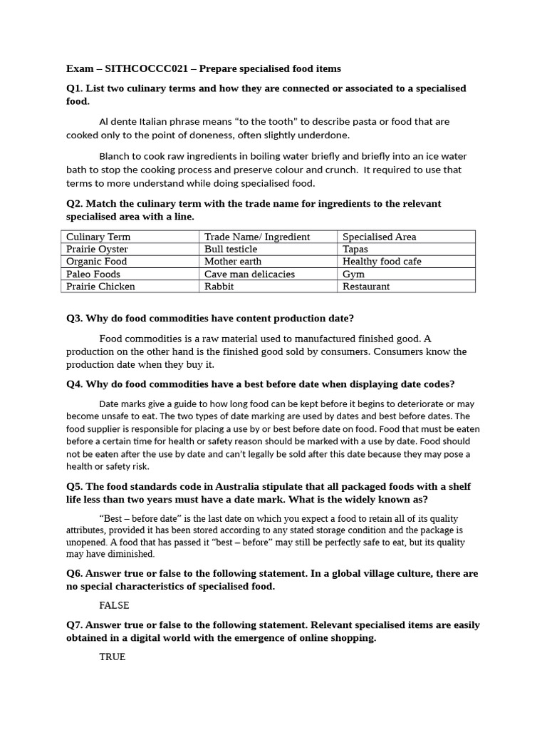Prepare Specialised Food Items Exam | PDF | Cooking | Foods