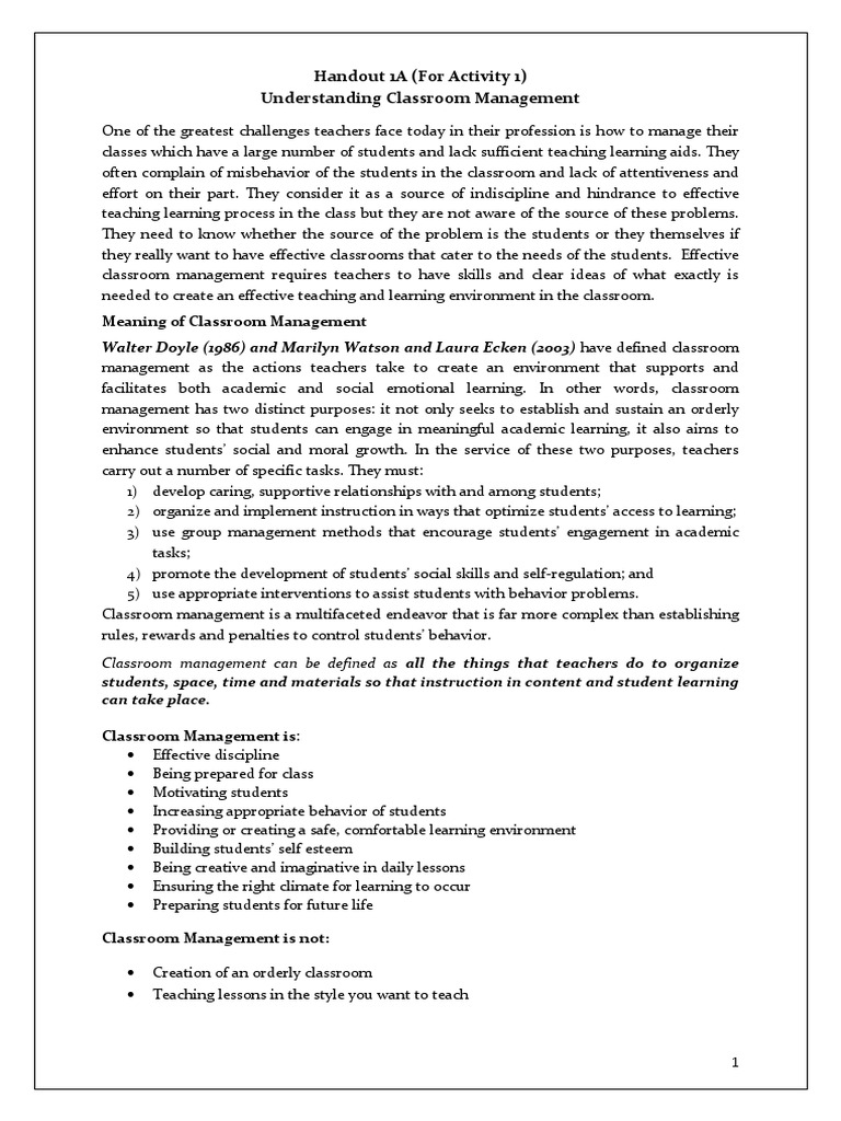 Classroom Management Handouts-Day-1 | PDF | Classroom Management ...