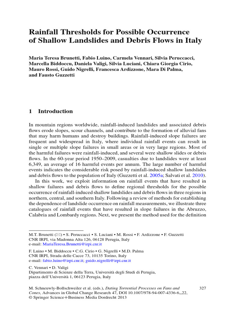 Brunetti-Rainfall thresholds for possible occurrence of shallow landslides and debris flows in ...