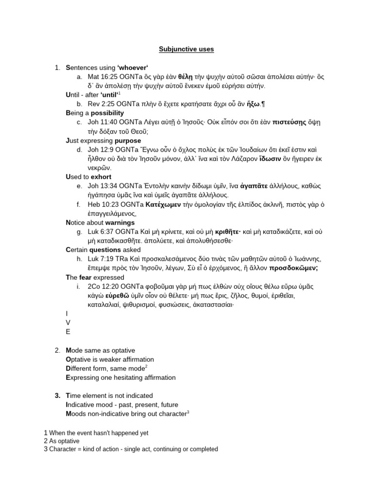 Subjunctive Uses (Koine Greek) | PDF
