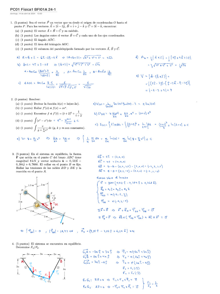 PC01 Fisica1 BFI01A 24-1 Solucionario | PDF