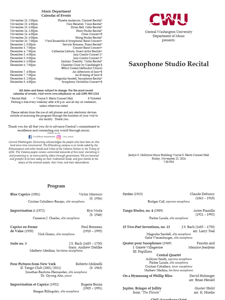 20241122-saxophone-studio-recital | PDF | Concert | Saxophone