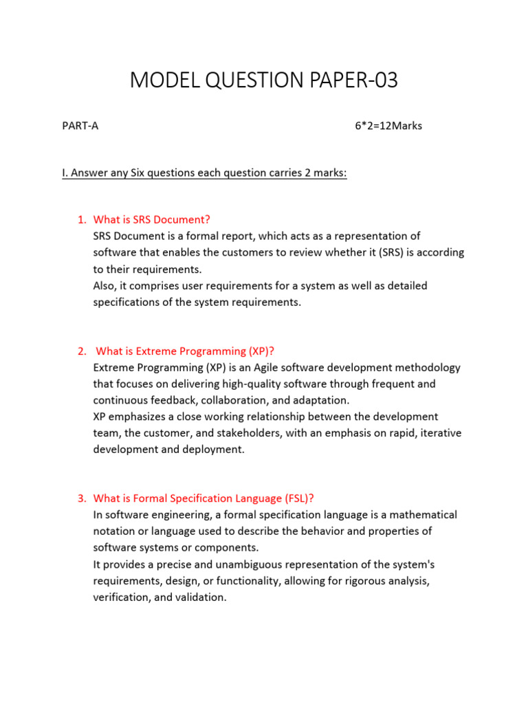 Se Model Question Paper Solved-03 | PDF | Software Testing | Version ...