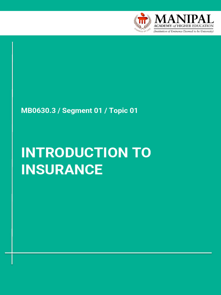 RM - Introduction To Insurance - Final | PDF | Insurance | Risk