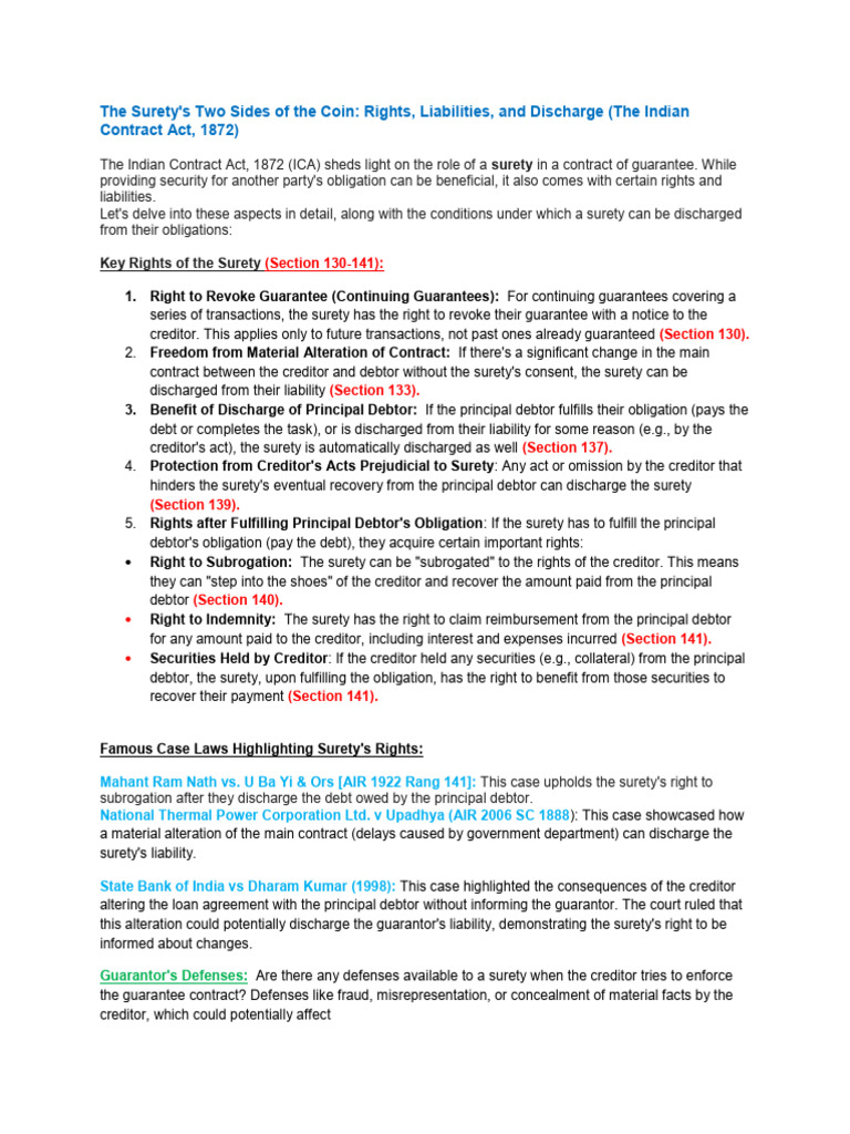 SURETY - Rights and Liabilities, Discharge | PDF | Guarantee | Surety
