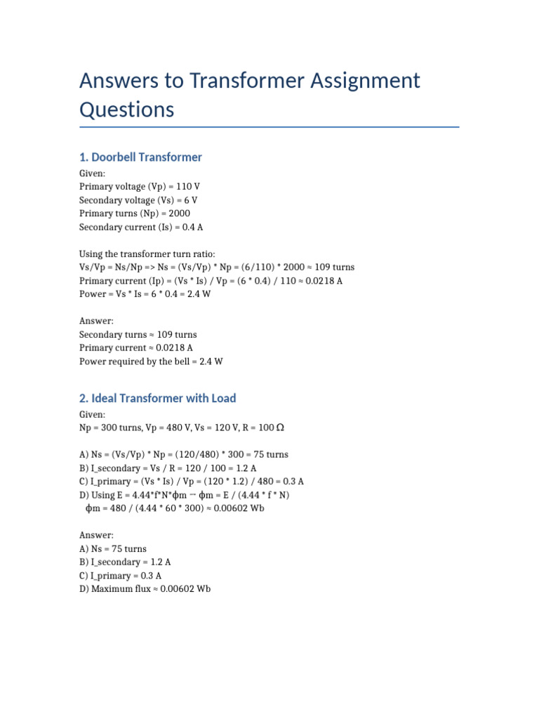 Transformer_Assignment_Answers | PDF