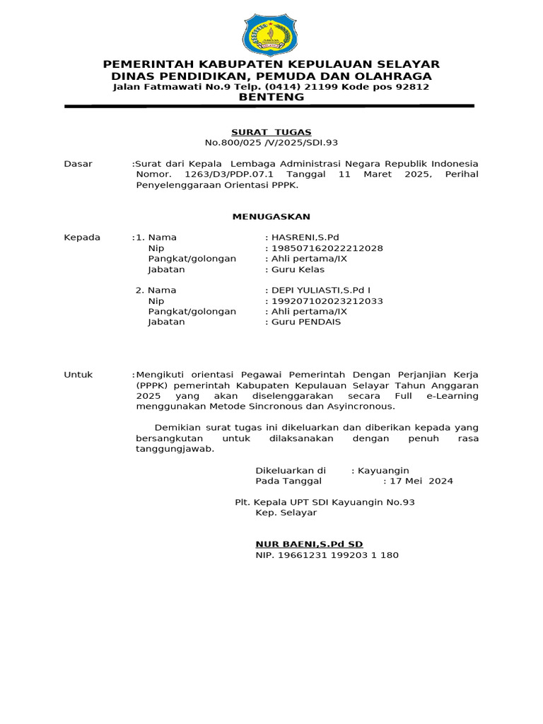 Surat Tugas Depi | PDF