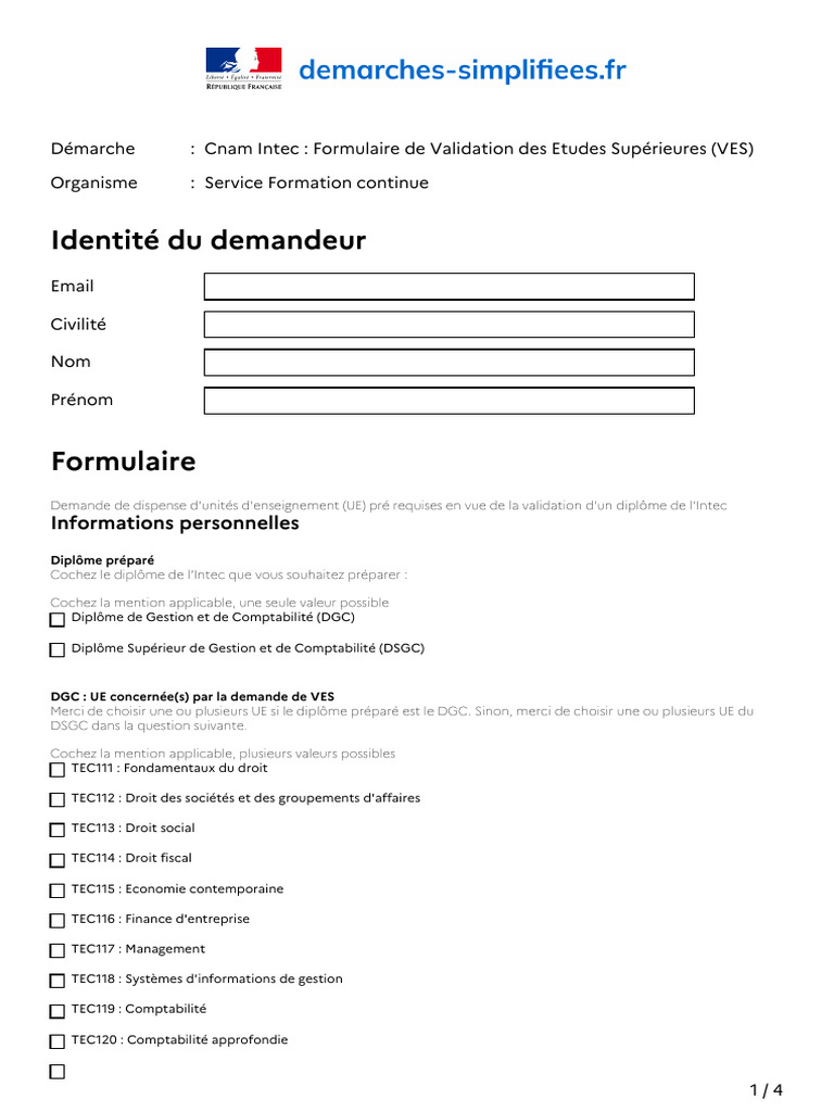 Cnam Intec _ Formulaire de Validation Des Etudes Supérieures (VES) | PDF | Comptabilité