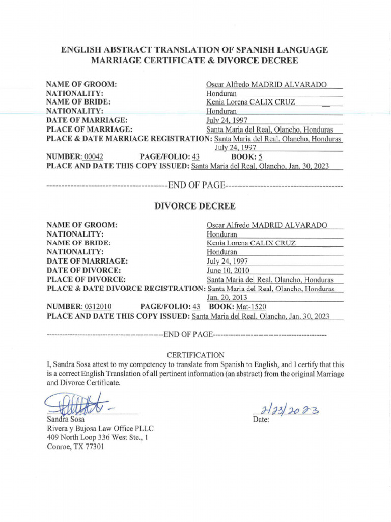 Divorce Decree-With Translation | PDF
