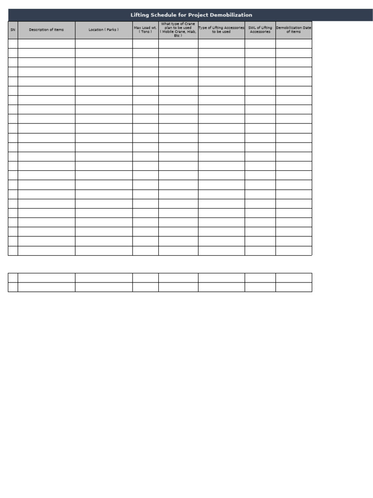 Lifting Project Schedule | PDF