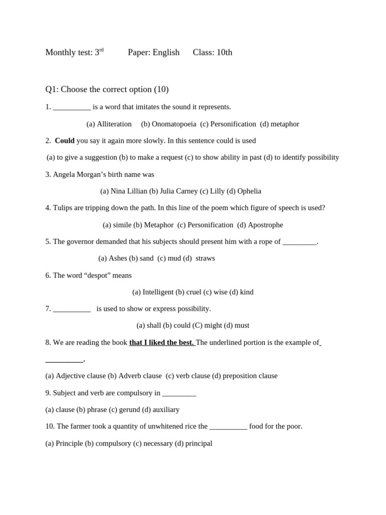 3rd Monthly Test 2022 | PDF