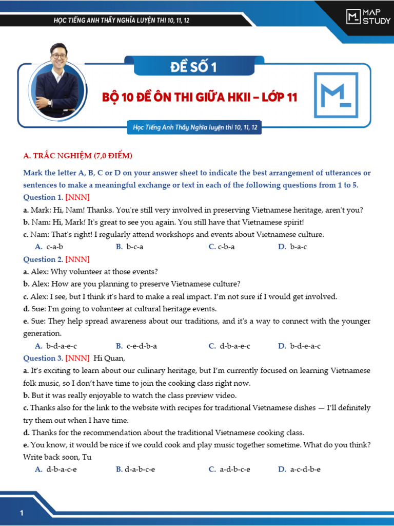 ĐỀ THI GIỮA HKII SỐ 1 - BỘ 10 ĐỀ ÔN THI GIỮA HKII - LỚP 11 | PDF | Cultural Heritage | Vietnam