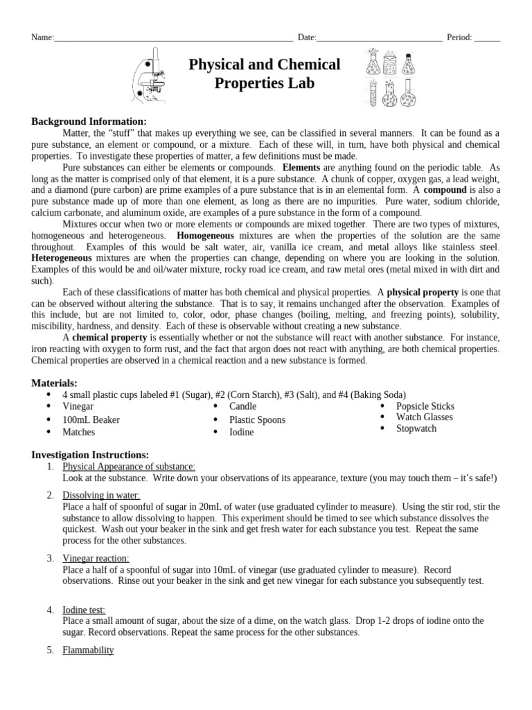 Lab PhysicalandChemicalProperties | PDF | Chemical Substances ...