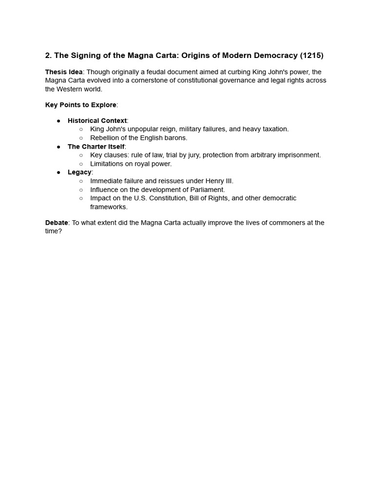 The Signing of The Magna Carta - Origins of Modern Democracy (1215) | PDF