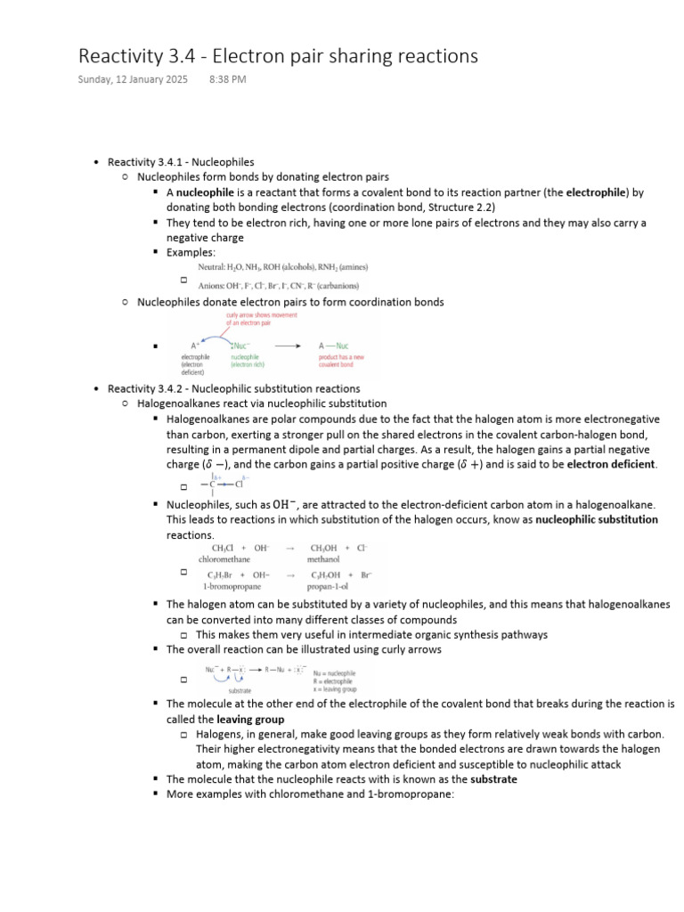 Reactivity 3.4 - Electron Pair Sharing Reactions | PDF | Chemical ...