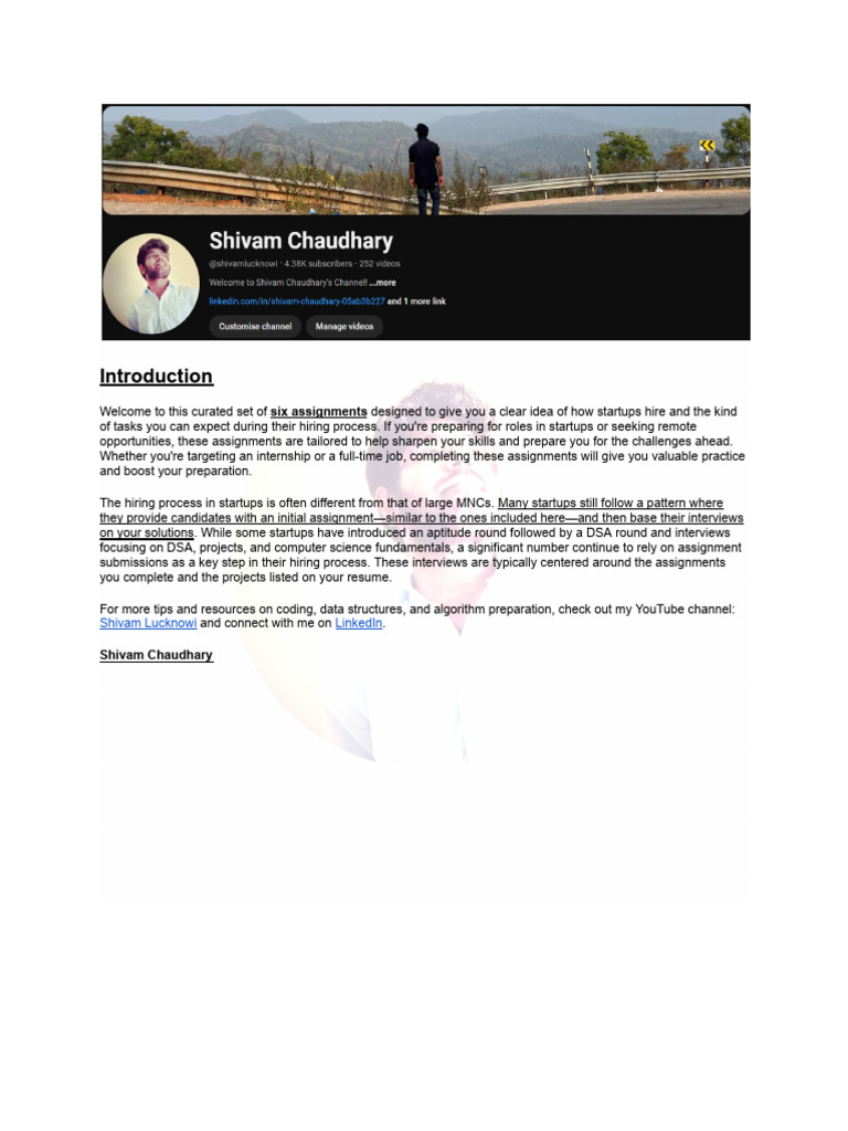 Assignments_By Shivam Chaudhary | PDF | Workweek And Weekend | Web Development