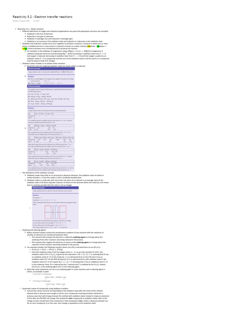 Reactivity 3.2 - Electron transfer reactions | PDF | Redox | Chemical ...