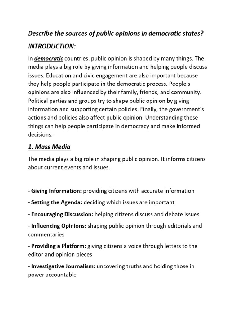 Describe The Sources of Public Opinions in Democratic States | PDF ...
