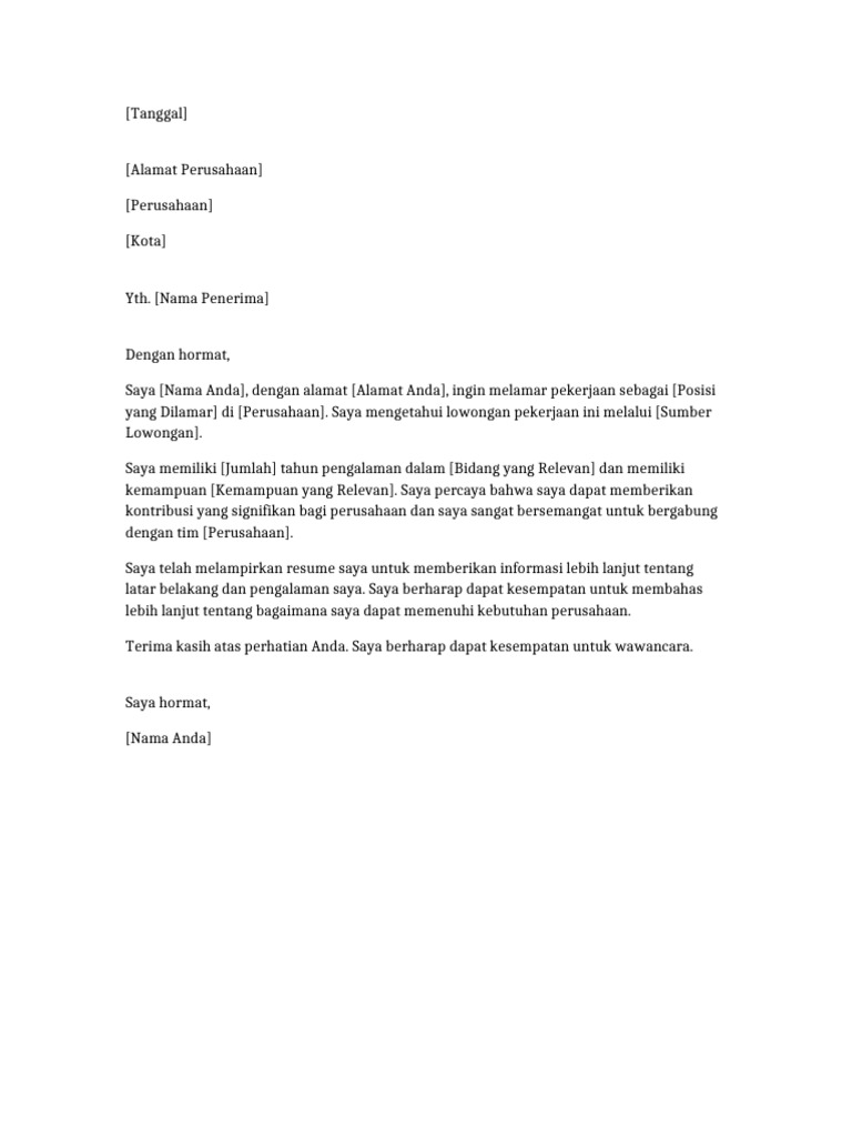 Contoh Surat Lamaran Kerja Driver MBG | PDF