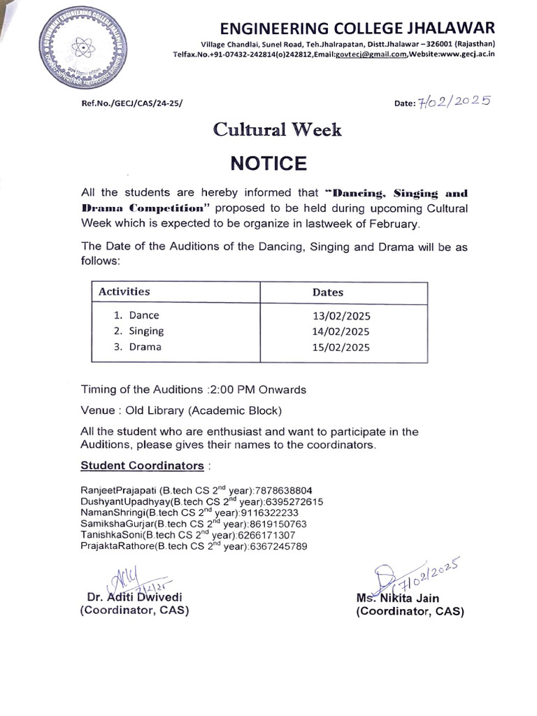 Cultural Week-Auditions Notice | PDF