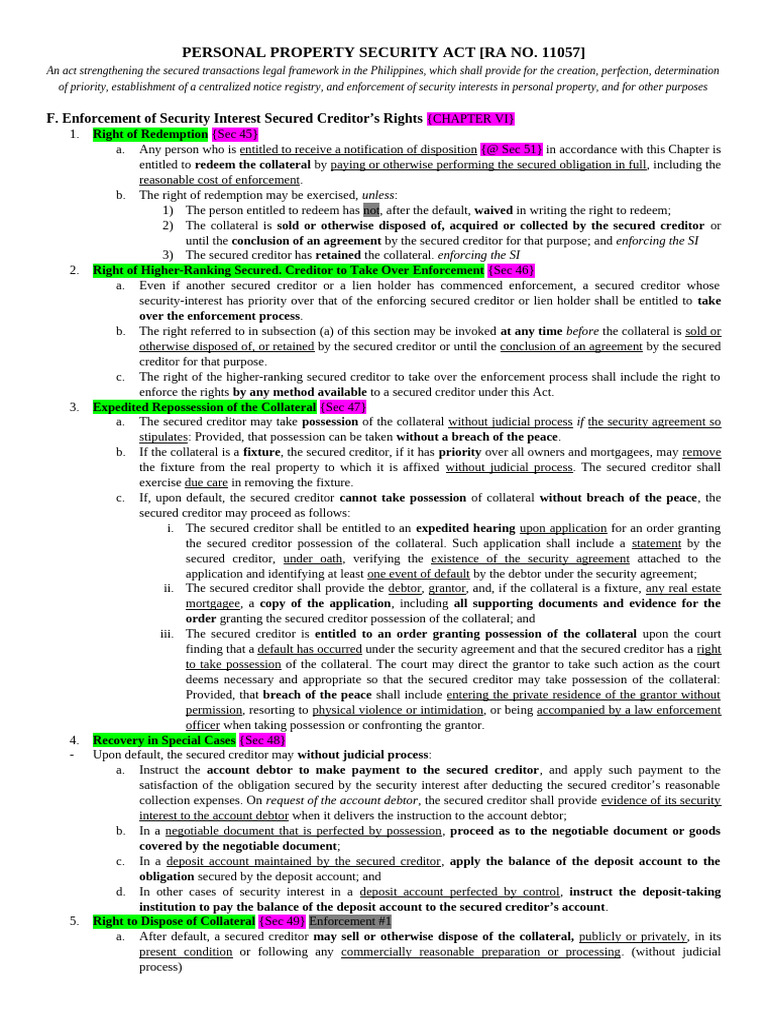 Enforcement of Security Interests in Property | PDF | Security Interest ...