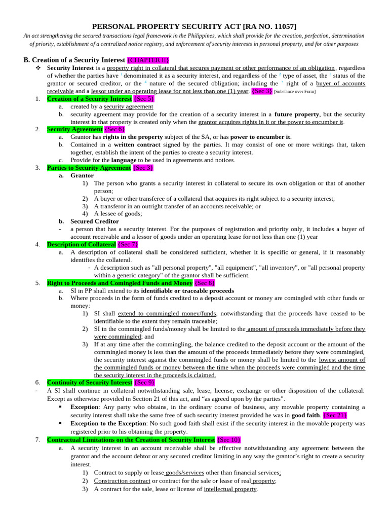 B. Creation of Security Interest | PDF | Security Interest | Lease