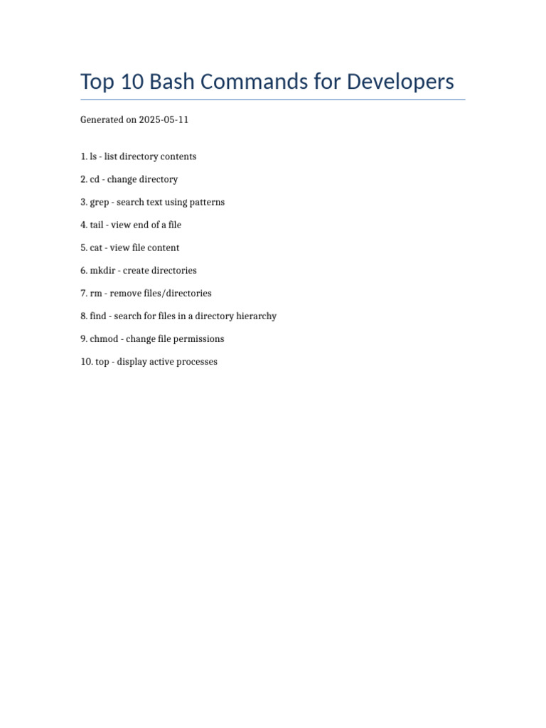 Top 10 Bash Commands For Developers | PDF