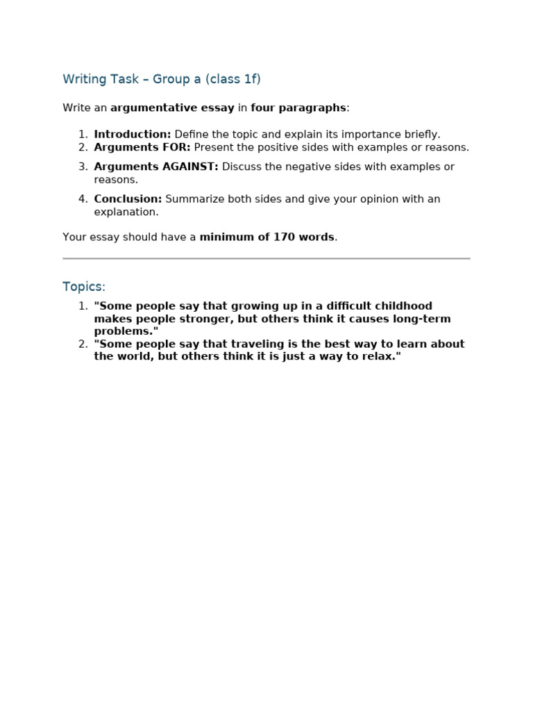 Writing Task - Essay Topics - 1f | PDF