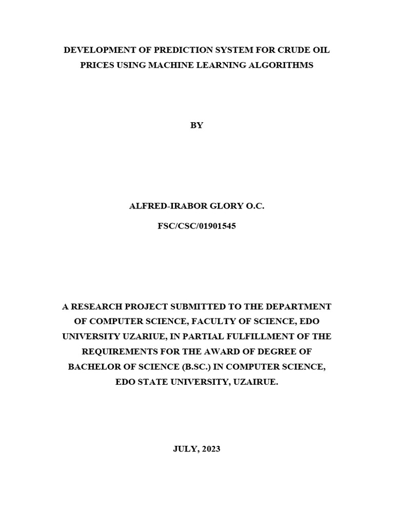 Alfred - Irabor Glory .Complete Project | PDF | Machine Learning | Opec
