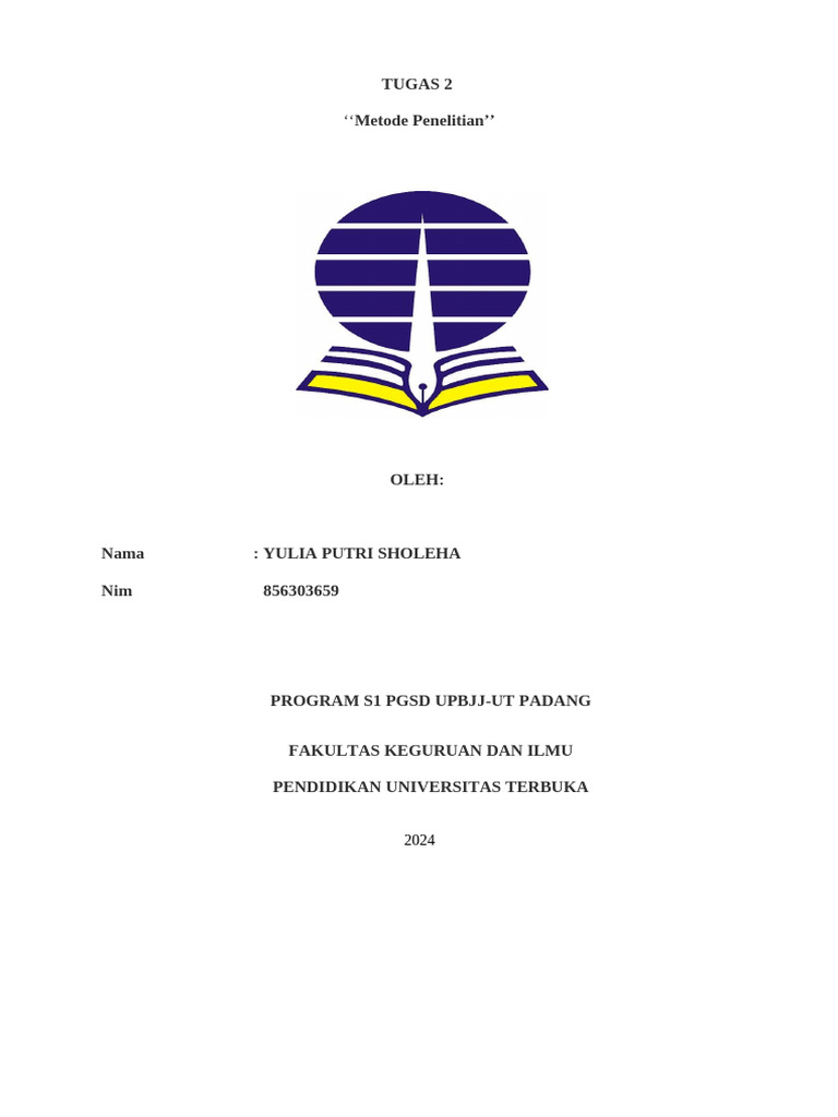 Tugas 2 Metode Penelitian - Yulia Putri Sholeha (856303659) | PDF
