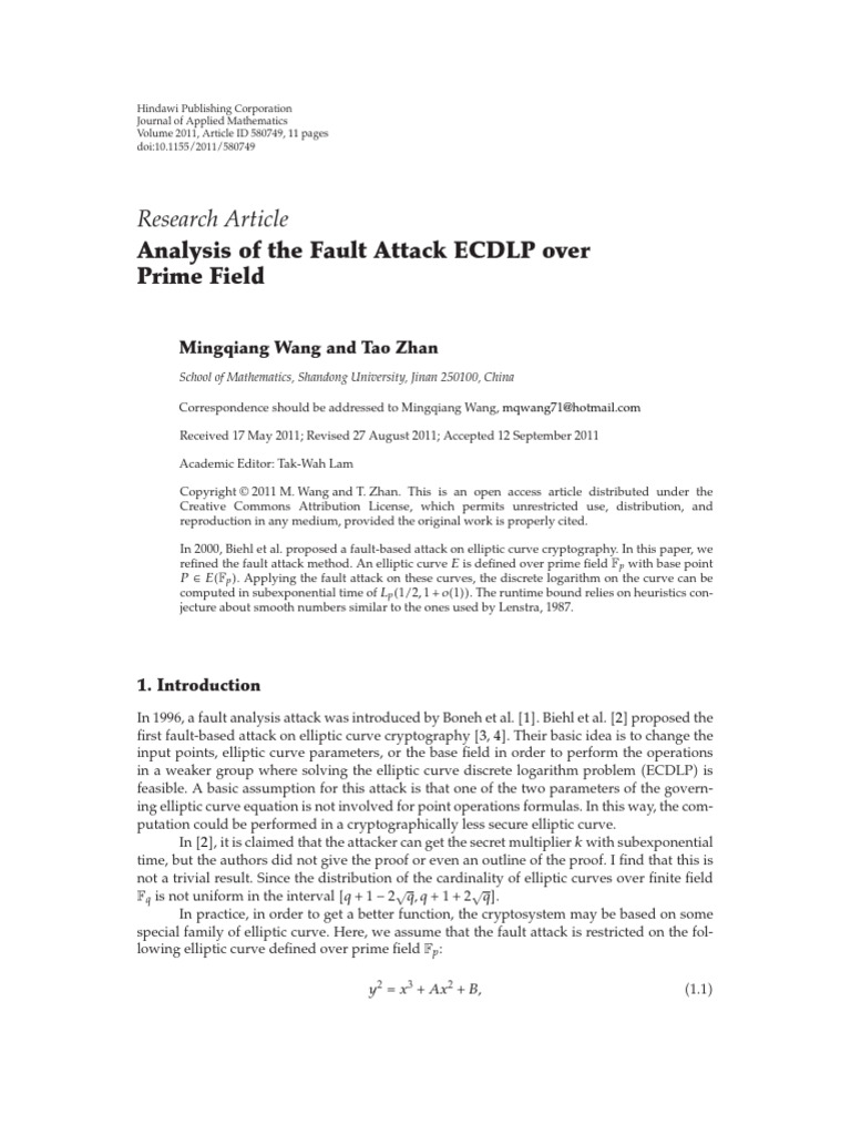 Analysis of The Fault Attack ECDLP Over Prime Field | PDF | Cryptography | Field (Mathematics)