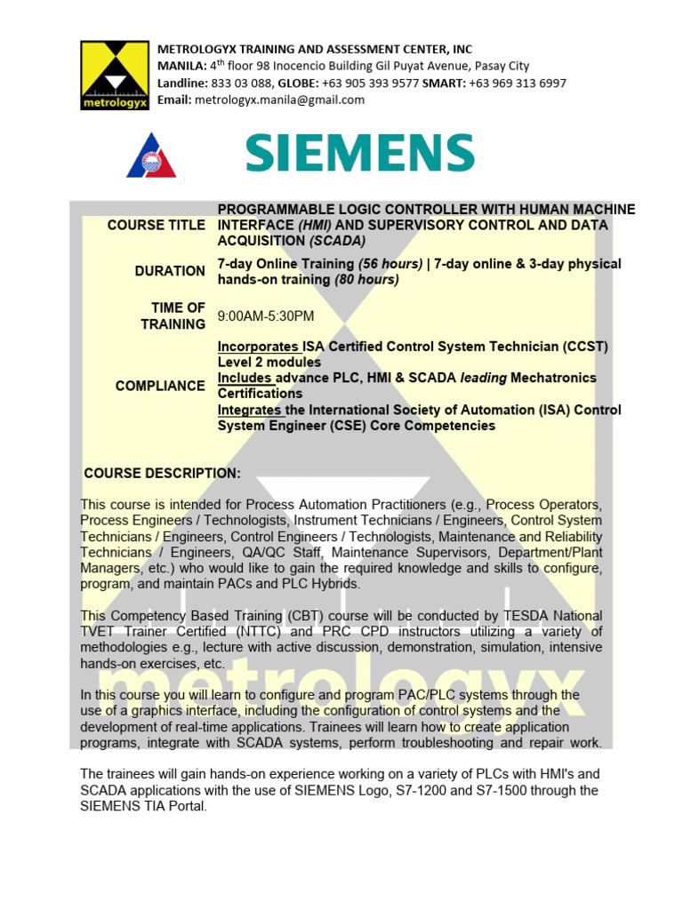 Programmable Logic Controllers With HMI and SCADA SIEMENS Training ...