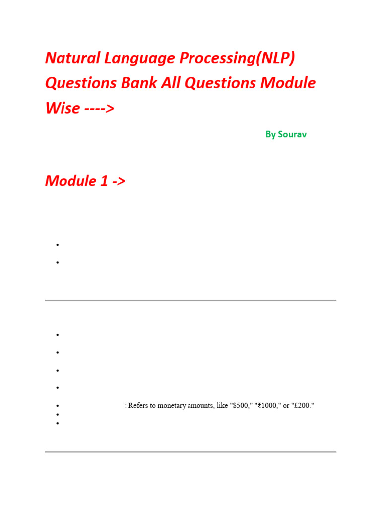 Natural Language Processing All Question | PDF | Part Of Speech | Parsing