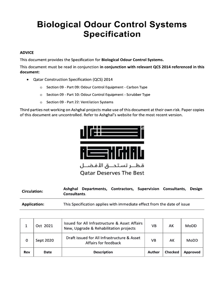Biological Odour Control System Specification - R1 | PDF