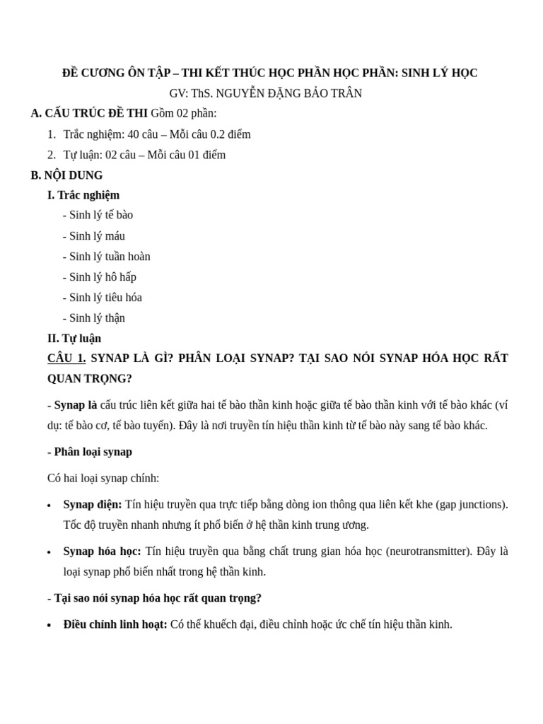 ĐỀ CƯƠNG LÍ THUYẾT SLH - GỬI SV | PDF