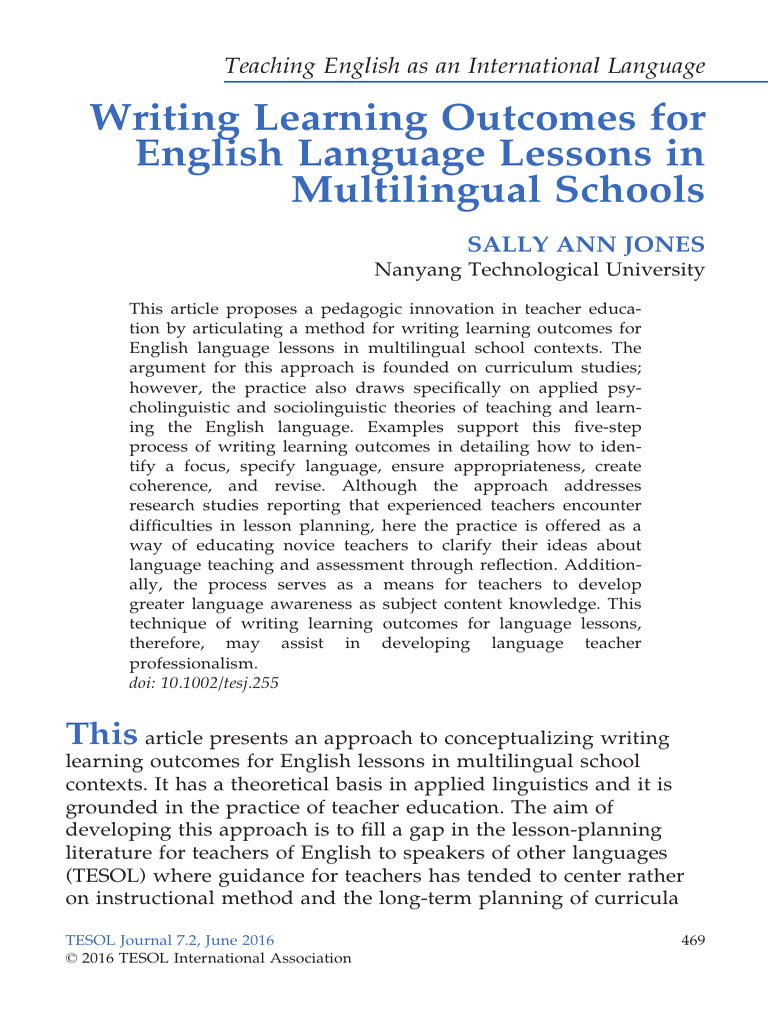 Jones - 2016 - Writing Learning Outcomes | PDF | Curriculum | Teachers