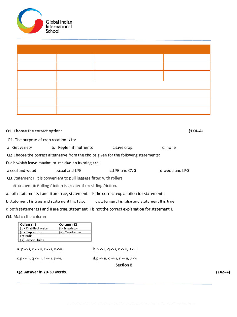 Science Exam Paper for Class VIII | PDF