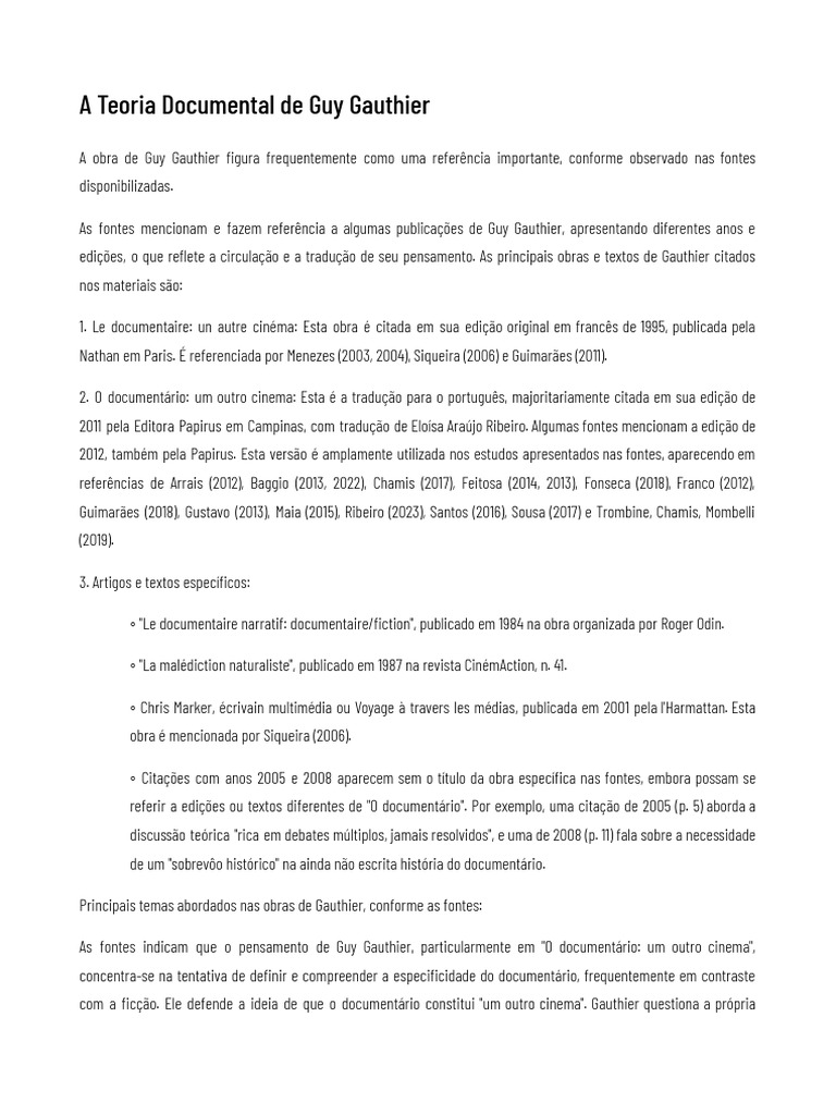 Teoria Documental de Guy Gauthier | PDF | Documentário