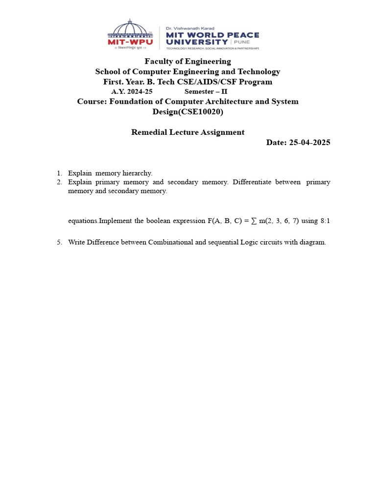 FCASD-Remedial-Questions-Sem-II-2024-25 | PDF