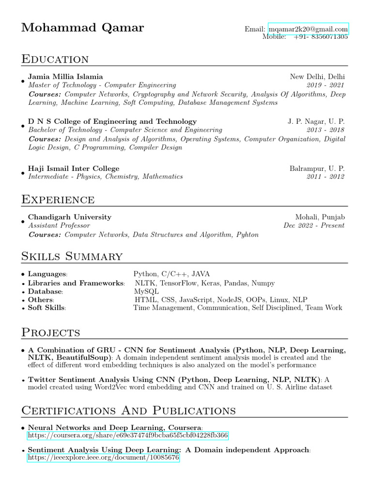 Mohammad Qamar CV | PDF
