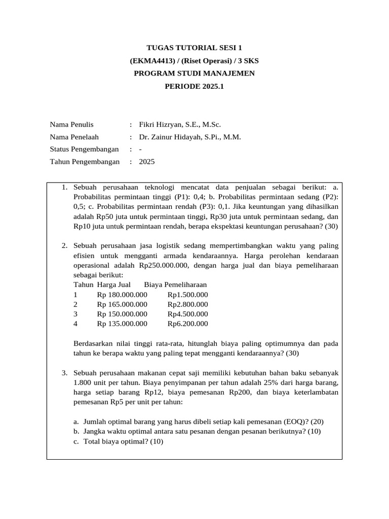 Tugas 1 Riset Operasi | PDF